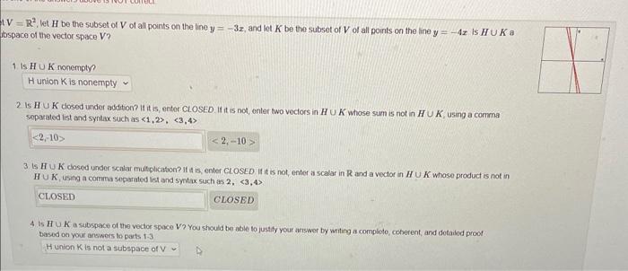 Solved V=R2, let H be the subset of V of all points on the | Chegg.com
