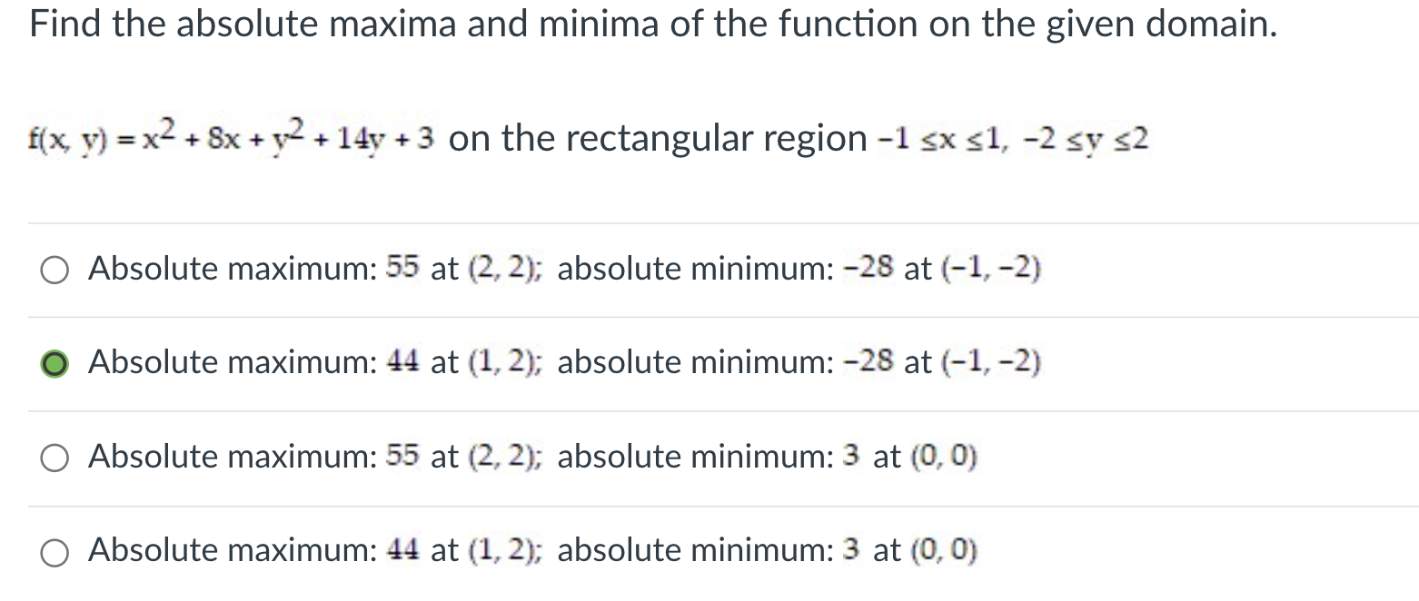 Solved Find the absolute maxima and minima of the function | Chegg.com
