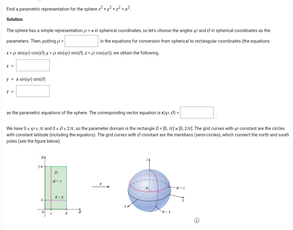 Solved Find a parametric representation for the sphere | Chegg.com