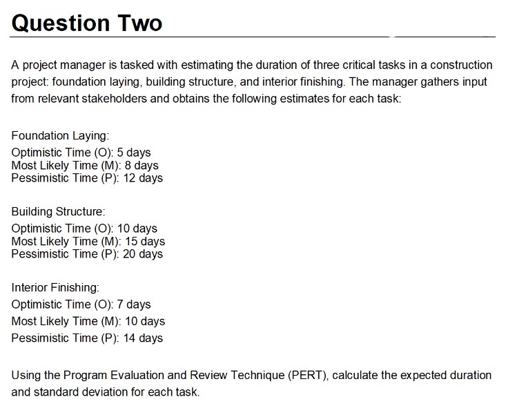 Solved Question Two:A project manager is tasked with | Chegg.com