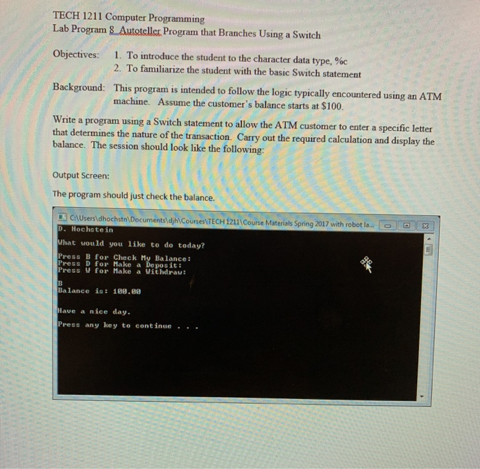 Tech 1211 Computer Programming Lab Program