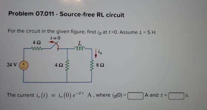 Solved Problem 07.009 - Source-free RC circuit The switch in | Chegg.com