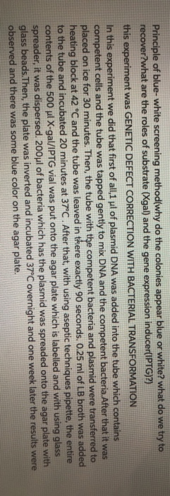 Solved Principle of blue-white screening method(why do the | Chegg.com