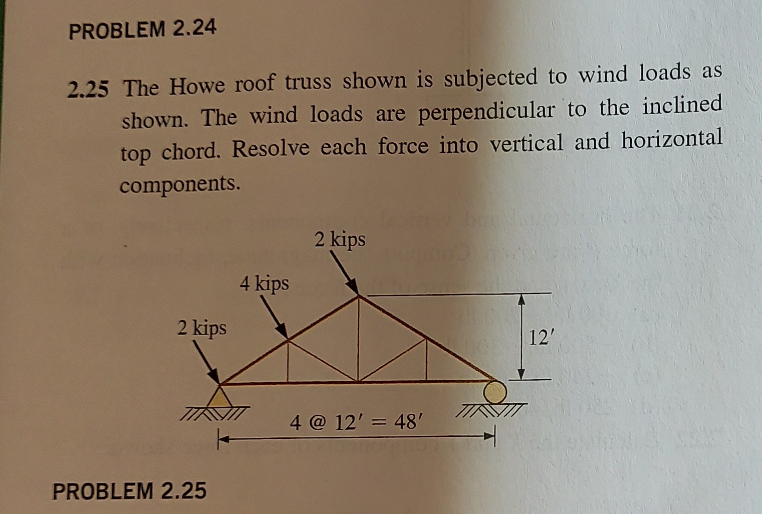 Solved PROBLEM 2.242.25 ﻿The Howe roof truss shown is | Chegg.com