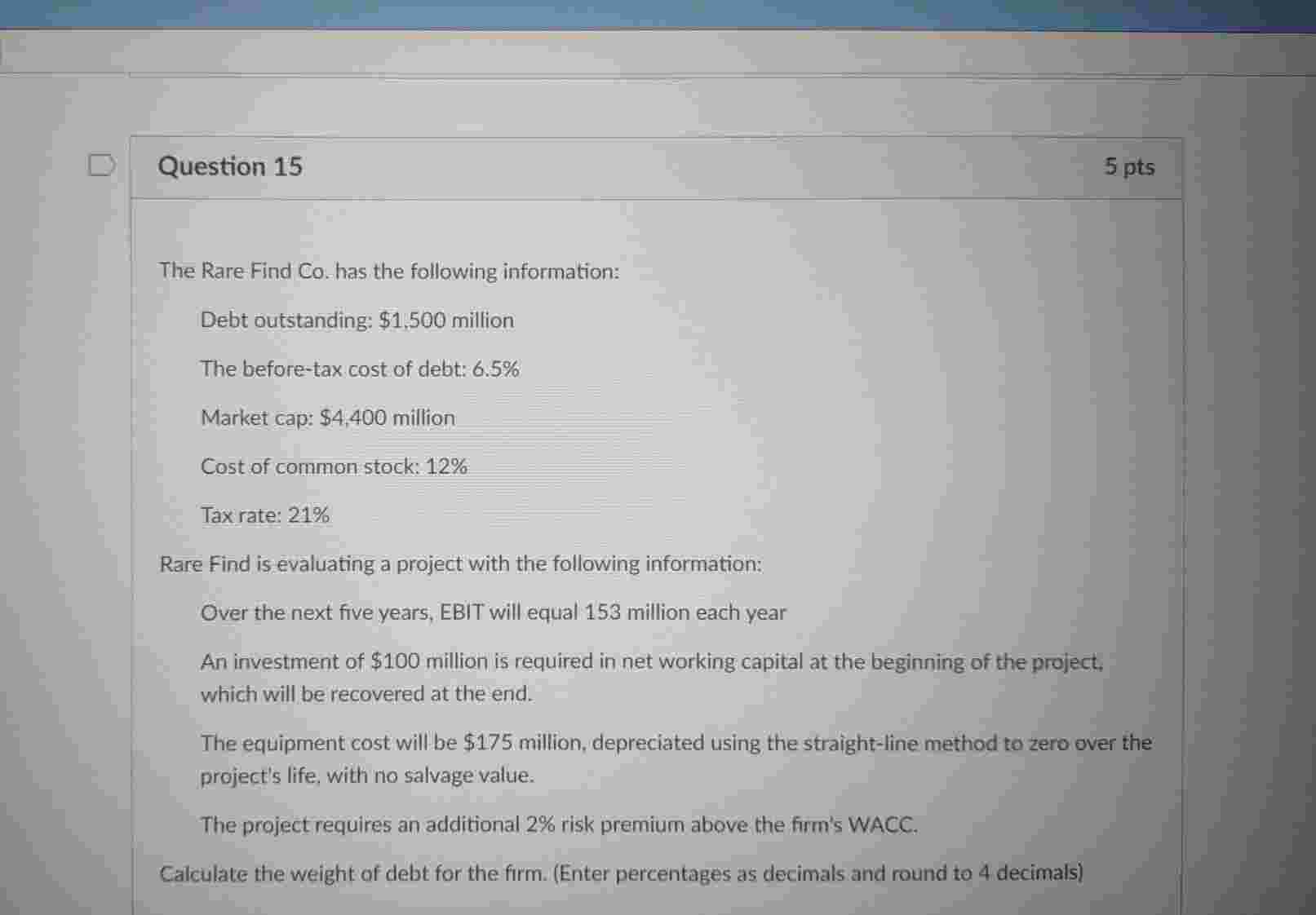 Solved Question 15 ﻿The Rare Find Co. ﻿has the following | Chegg.com