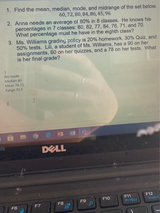 Solved 1. Find the mean, median, mode, and midrange of the | Chegg.com