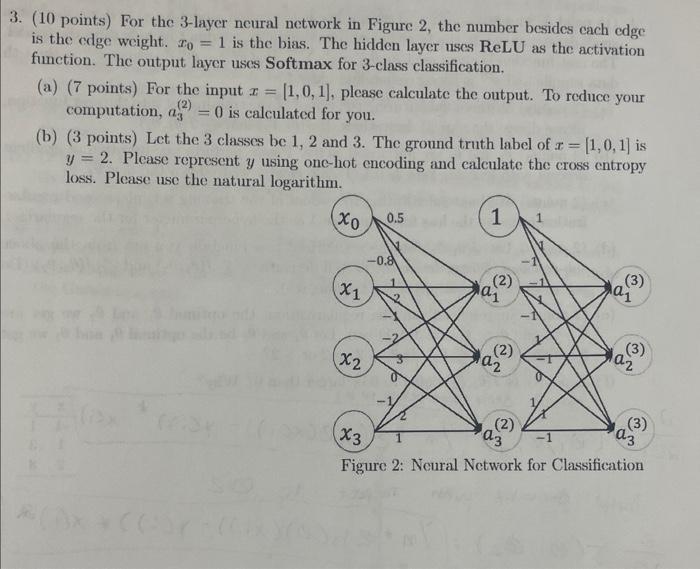 (10 points) For the 3-layer neural network in Figure | Chegg.com