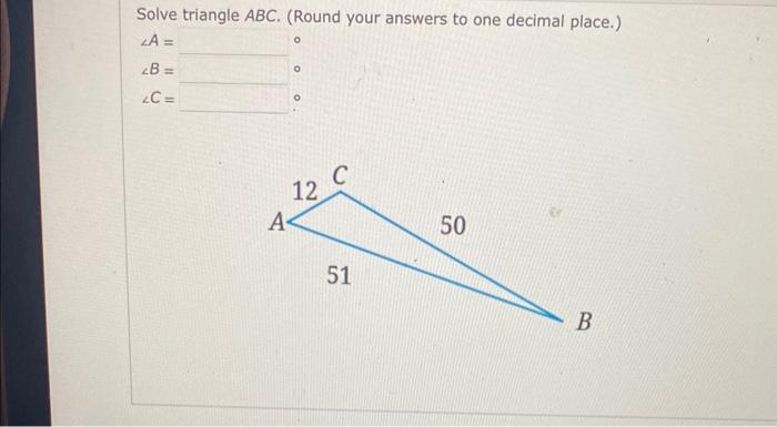 Solved Solve triangle ABC. (Round your answers to one | Chegg.com