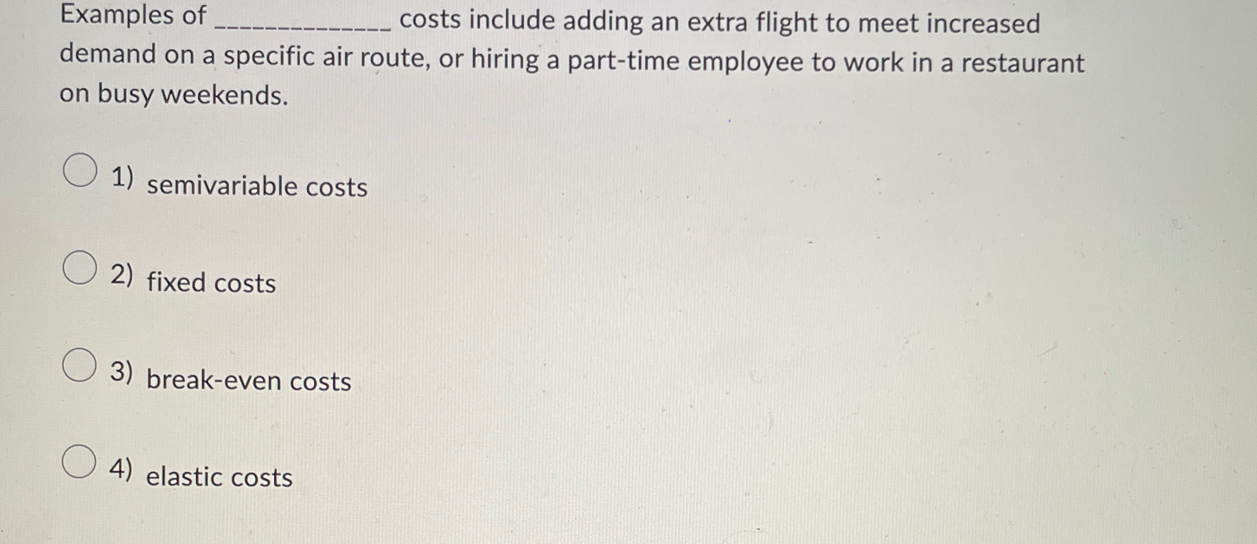 Solved Examples of q, ﻿costs include adding an extra flight | Chegg.com