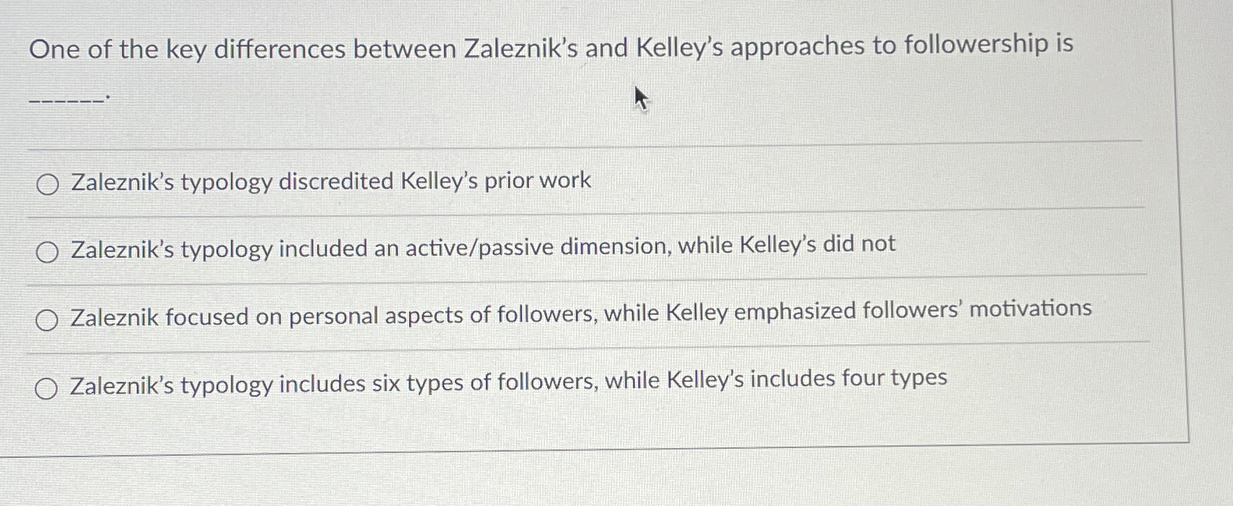 Solved One of the key differences between Zaleznik's and | Chegg.com