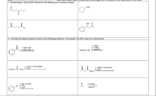 Solved \table[[1. ﻿Nomenclature. Give IUPAC Names for the | Chegg.com