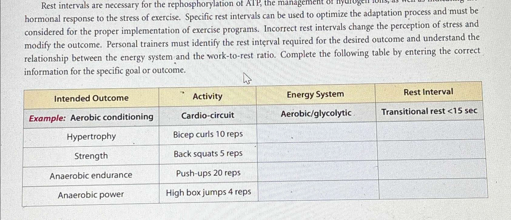 Solved Rest intervals are necessary for the | Chegg.com