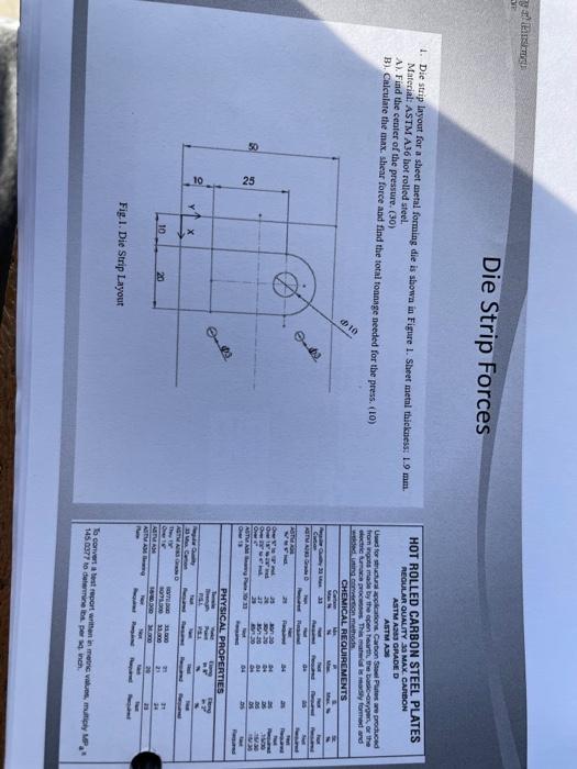 Die Strip Forces 1. Die strip layout for a sheet | Chegg.com