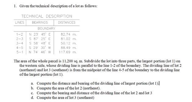 Solved 1. Given the technical description of a lot as | Chegg.com