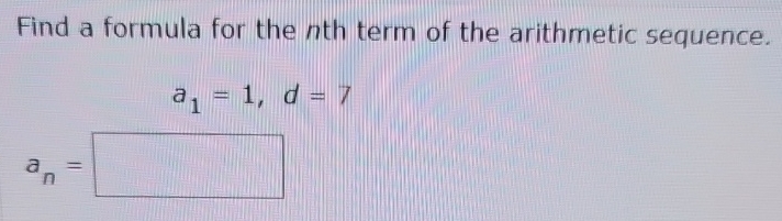 Solved Find a formula for the nth term of the arithmetic | Chegg.com