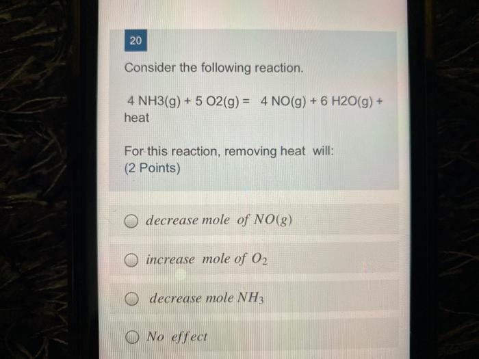 Solved 20 Consider the following reaction. 4 NH3(g) + 5 | Chegg.com