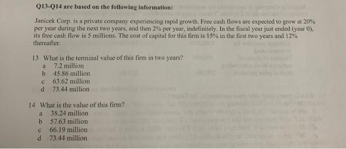 Solved Q13-Q14 are based on the following information: | Chegg.com