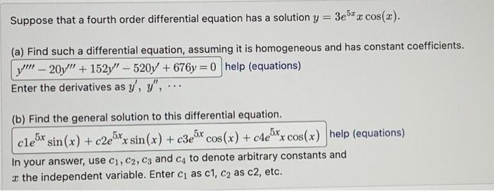 Solved Suppose That A Fourth Order Differential Equation Has