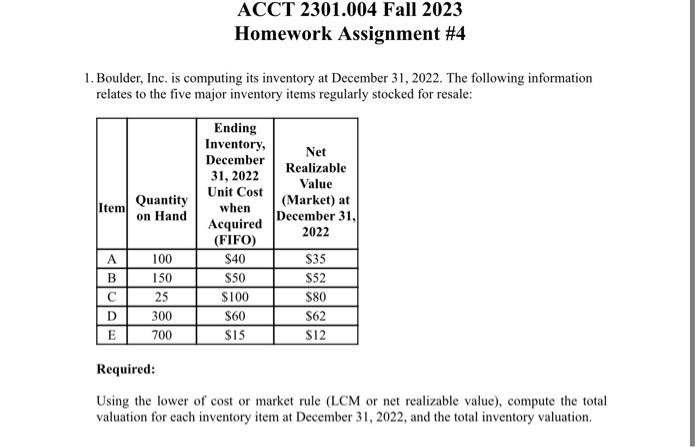 Solved ACCT 2301.004 Fall 2023 Homework Assignment \#4 1. | Chegg.com