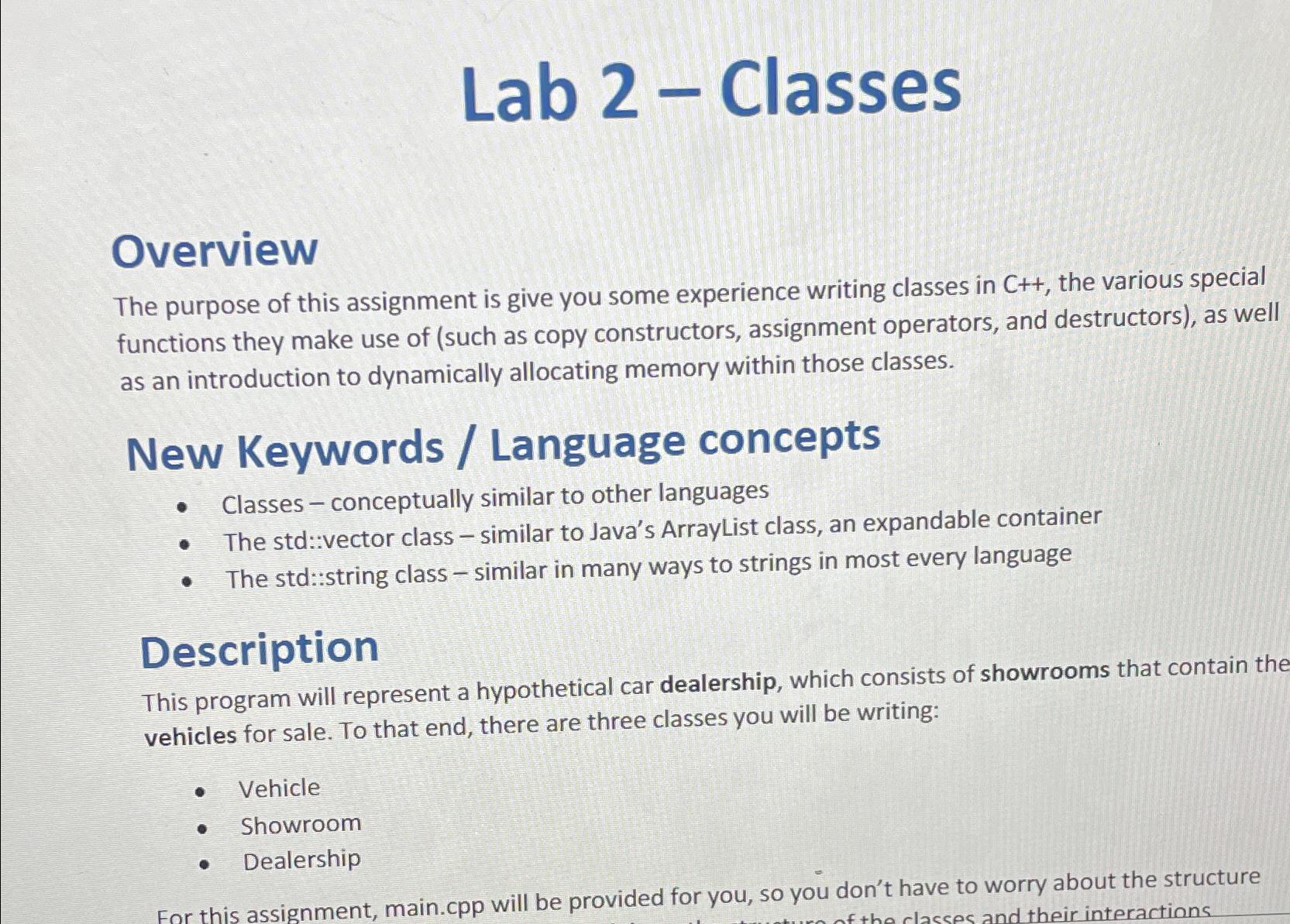 Solved Lab 2 - ﻿ClassesOverviewThe purpose of this | Chegg.com