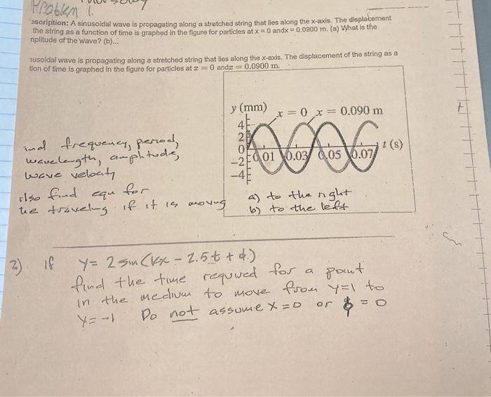 Solved 3soription: A sinusoidal wave is propagating along a | Chegg.com