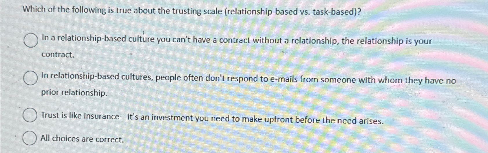 Solved Which of the following is true about the trusting | Chegg.com