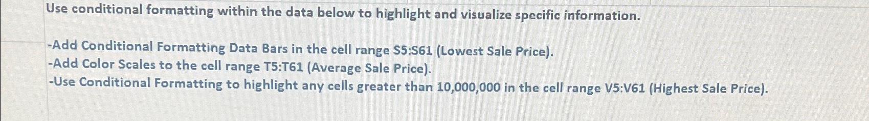 Solved Use conditional formatting within the data below to | Chegg.com
