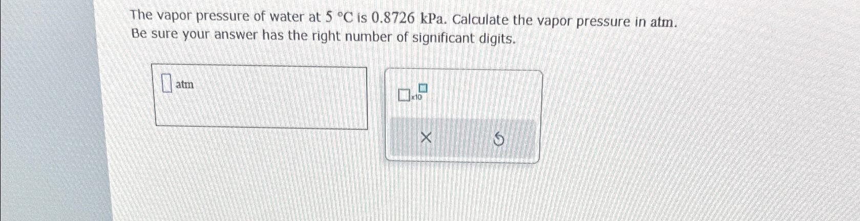 Solved The vapor pressure of water at 5°C ﻿is 0.8726kPa. | Chegg.com