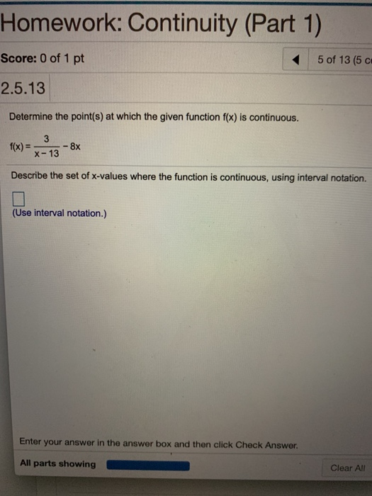 Solved Homework: Continuity (Part 1) Score: 0 of 1 pt 2.5.13 | Chegg.com