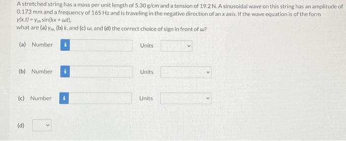 Solved A stretched string has a mass per unit length of 5.30 | Chegg.com