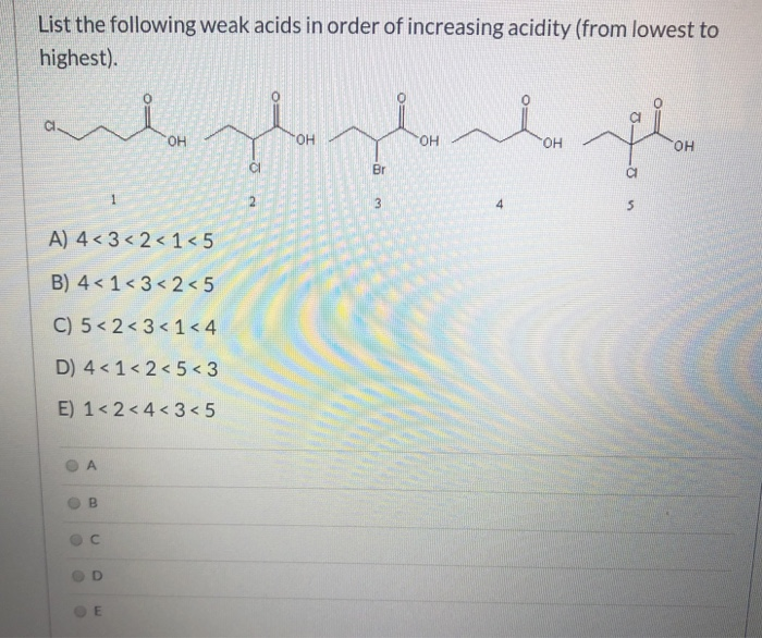 Solved List the following weak acids in order of increasing | Chegg.com