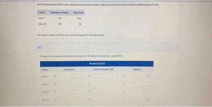 Solved Swifty Department Store uses a perpetual inventory | Chegg.com