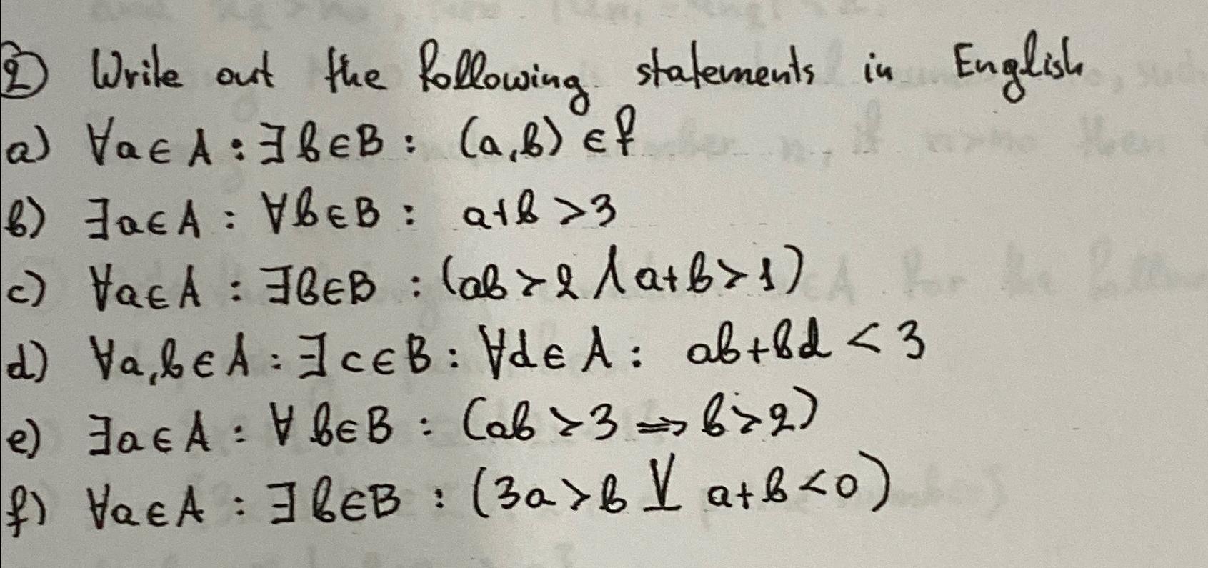 Solved (2) ﻿Write out the following statements in Englisha) | Chegg.com
