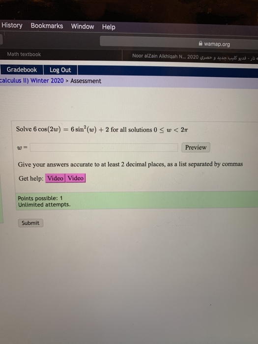 Solved History Bookmarks Window Help Awamap.org Math | Chegg.com