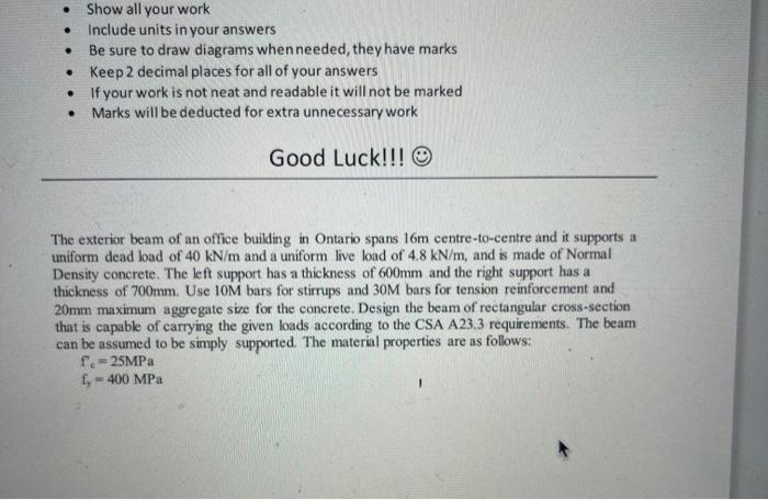Solved - Show all your work - Include units in your answers | Chegg.com