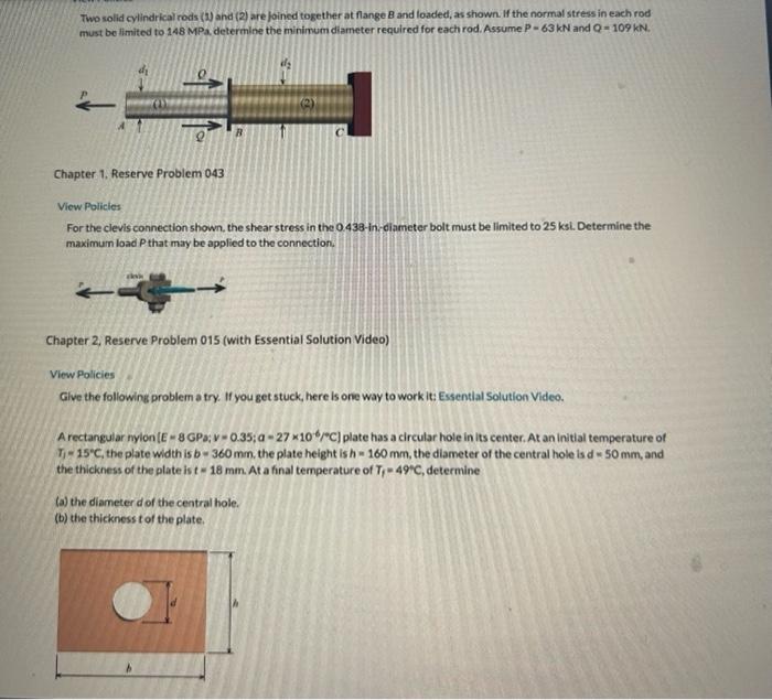 Solved View Policies Two solid bars support a lond P as | Chegg.com