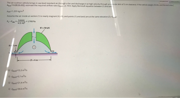 Solved The air-cushion vehicle brings in sea level standard | Chegg.com