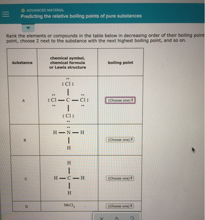 Solved O ADVANCED MATERIAL Predicting the relative boiling | Chegg.com