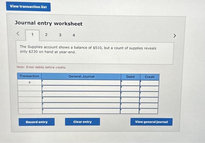 Solved Journal entry worksheet The Supplies account shows a | Chegg.com