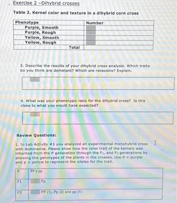Solved Table 2. Kernel color and texture in a dihybrid corn | Chegg.com