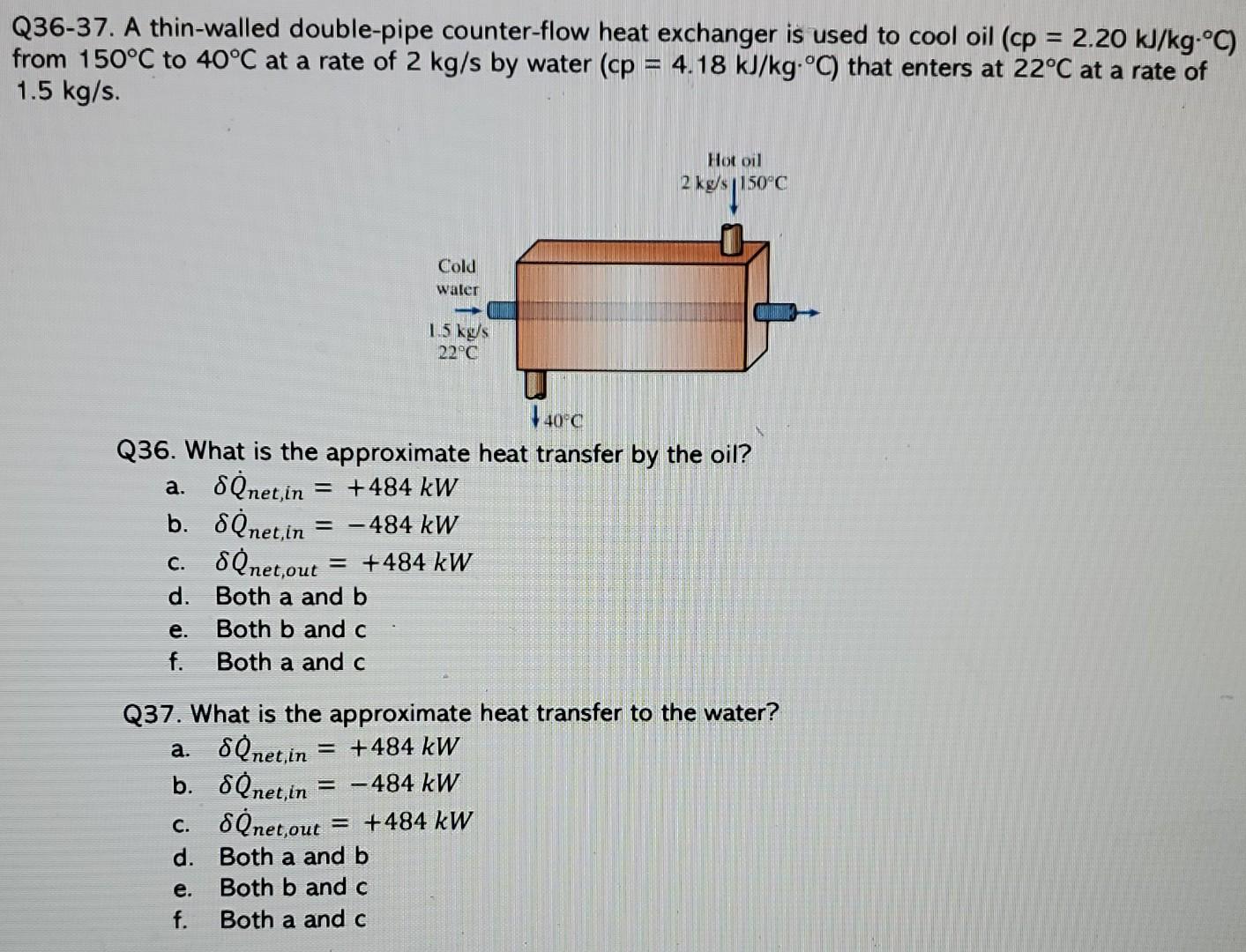 Solved = Q36-37. A thin-walled double-pipe counter-flow heat | Chegg.com