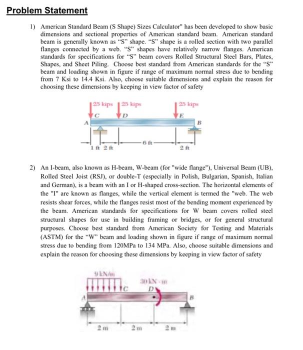 Solved 1) American Standard Beam (S Shape) Sizes Calculator" | Chegg.com