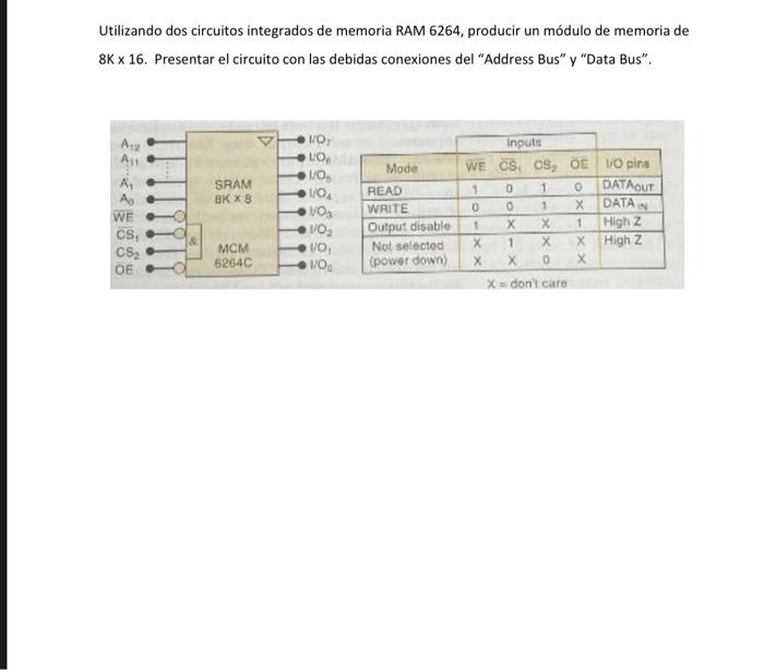 Solved Using two 6264 RAM memory integrated circuits, | Chegg.com