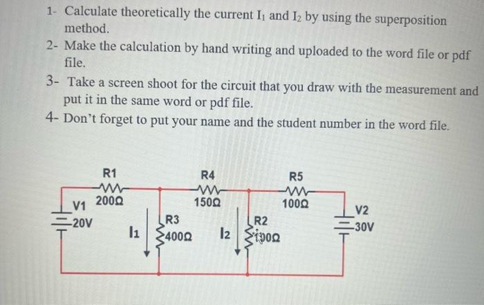 1- Calculate theoretically the current I1 and I2 by | Chegg.com