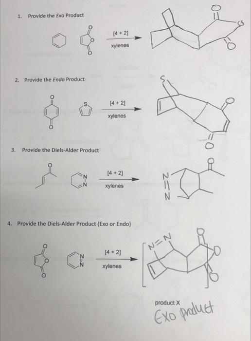 Solved 1. Provide the Exo Product 2. Provide the Endo | Chegg.com