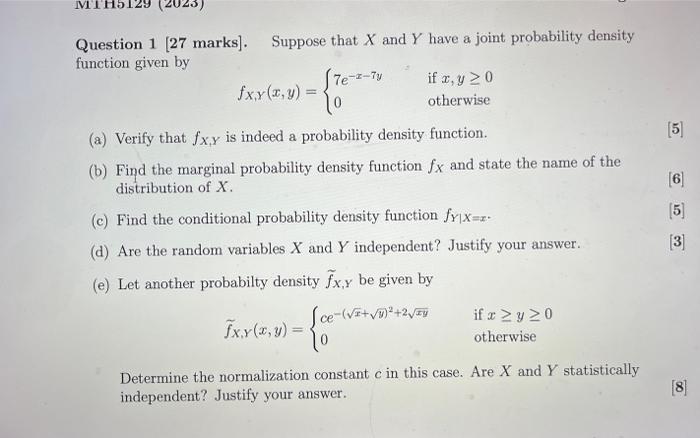 Solved Question 1 [27 marks]. Suppose that X and Y have a | Chegg.com