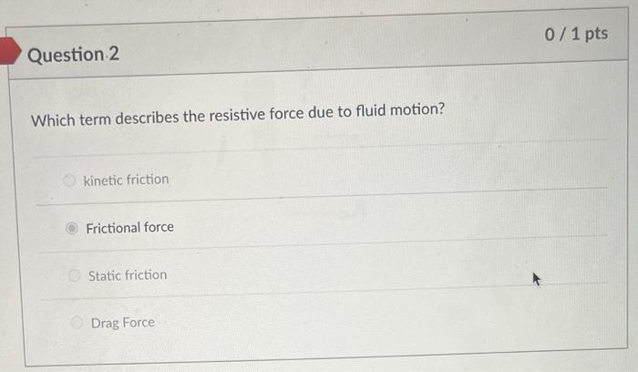 Solved Which term describes the resistive force due to fluid | Chegg.com