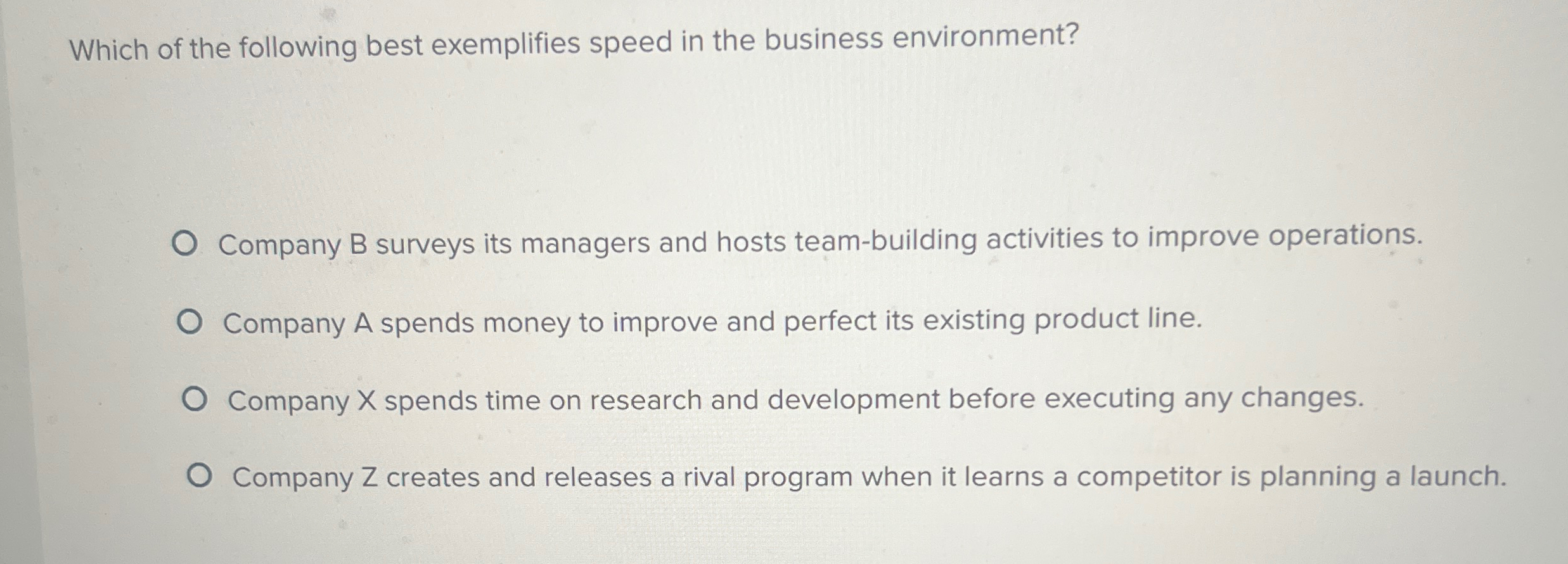 Solved Which of the following best exemplifies speed in the | Chegg.com