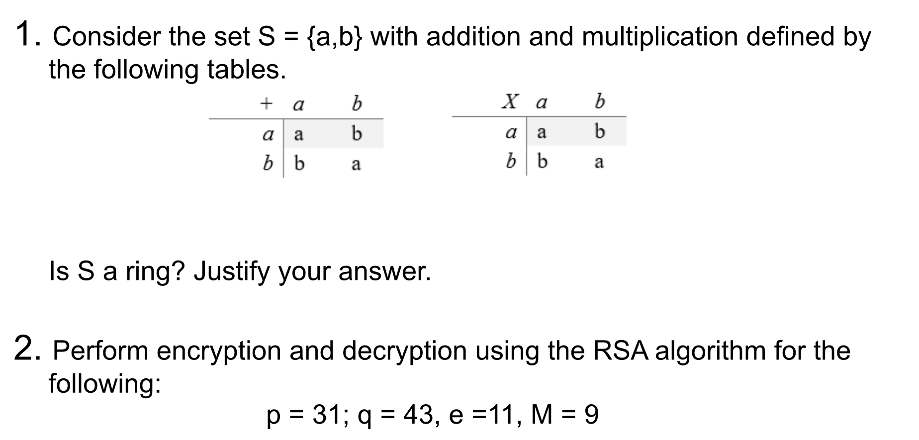 Solved Consider the set S={a,b} ﻿with addition and | Chegg.com