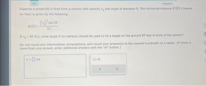 Solved Suppose a projectile is fired from a cannon with | Chegg.com